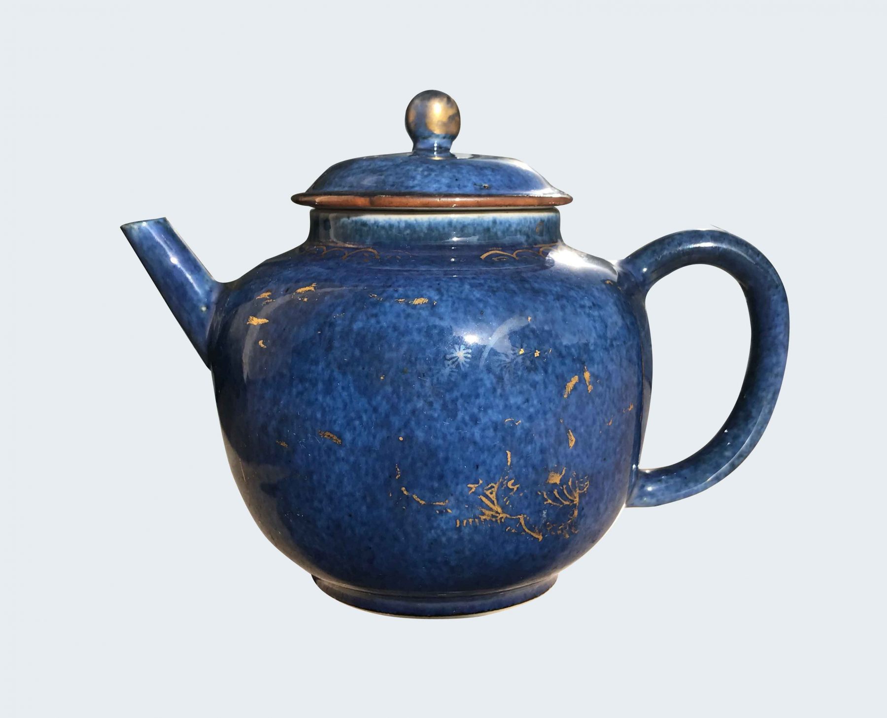 Chinese powder blue teapot gilt decoration Kangxi period